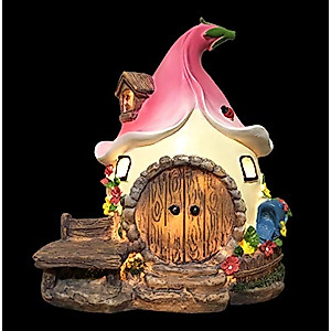 Solar Fairy Cute Garden House , Outdoor Gnome House Figurine with Solar Lights, Little Garden Cottage Figurines