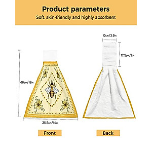 DecorLovee Summer Bee Hanging Kitchen Towels 2 Pack, Hand Towels with Hanging Loop for Bathroom, Yellow Lace Farmhouse Sunflower Rustic Kitchen Hand Towels Absorbent Dish Cloths Tie Dry Towel 18"x14"