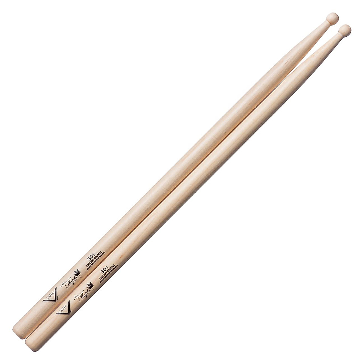 Vater VSMCW Sugar Maple SD1 Concert General Wood Tip Drum Sticks, Pair