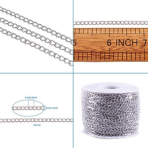 Pandahall 82 Feet/25M Soldered 304 Stainless Steel Curb Chains 4x3x0.6mm Stainless Steel Color Plated for Jewelry Making