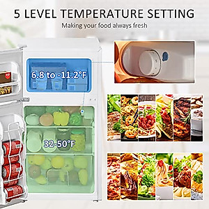 HOMCOM Double Door Mini Fridge with Freezer, 3.2 Cu.Ft Compact Refrigerator with Adjustable Shelf, Adjustable Thermostat and Reversible Door for Bedroom, Dorm, Home Office, White