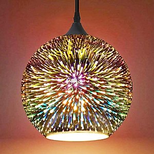 FRIDEKO HOME Industrial Modern 3D Colourfull Glass Pendant Light 7.9 inches Firework Globe Ball Style Hanging Lamp Creative Lighting Fixture for Island Kitchen Dining Room use E26 Bulb
