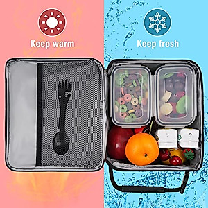 Insulated Lunch Box for Men Adults Portable Lunch Bag Women with Water Bottle Holder Reusable Lunch Tote Bag Soft Lunch Container Leak-proof Cooler Bag for Work Office Picnic, Black and White