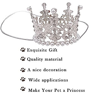 PET SHOW 2pcs Medium Dog Crown Headband Puppies Cat Hat for Birthday Party Silver Gold Rhinestone Faux Pearl Crown for Boy Girl Wedding Hair Accessories Photo Prop Costume