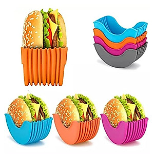 Burger Holder Take It 4 Pack Retractile Retractable Reusable Hamburger Sandwich Burger Holders | Hygienic Silicone Holder | No Mess Container | Burger Holder