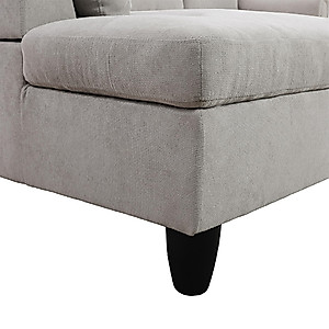 NOTOP Seater 3-Piece Corduroy L-Shaped Sectional Sofas, Button Tufted Upholstered Couch Set with Right Chaise Longue and Storage Ottoman, for Living Room, Home, Office, Grey White, 97