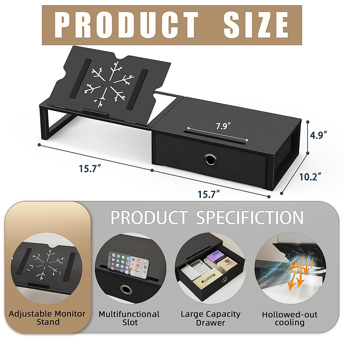 WESTREE Monitor Stand Riser with Adjustable Laptop Stand Riser, Dual Monitor Stand with Drawer, Desktop Oraganizer Stand for Computer,Laptop,Screen