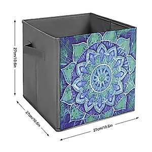 Watercolor Ethnic Flower Foldable Storage Bins Printd Fabric Cube Baskets Boxes with Handles for Clothes Toys, 11x11x11