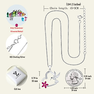YL Hummingbird Necklace 925 Sterling Silver Heart Pendant Created Ruby Flower Jewelry for Women