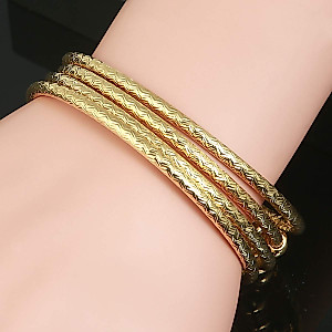 Huangshanshan India Brass 4pcs Openable Bangle Bracelet Arab Ethiopian Bangle Gold Color Dubai Africa Jewelry Gift (Gold)