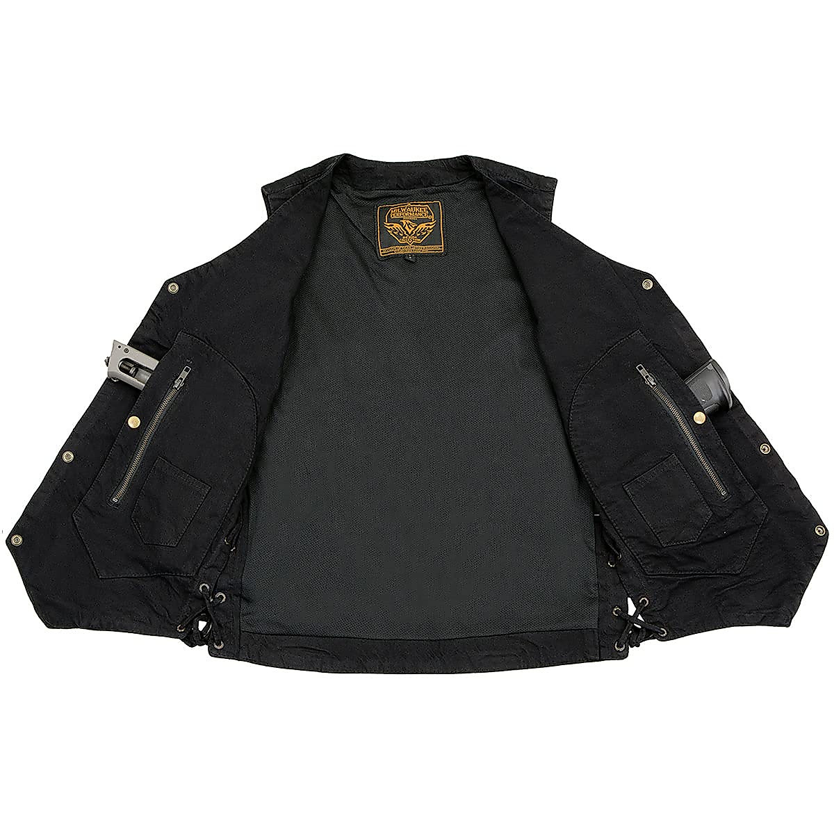 Milwaukee Leather DM1990 Men's Black 10 Pocket Side Lace Denim Vest - 4X-Large