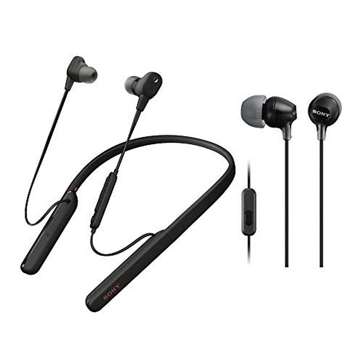 Sony WI-1000XM2/B Wireless Noise Cancelling in-Ear Headphones (Black) EX Series Earbud Headset with Mic (Black) Bundle (2 Items)