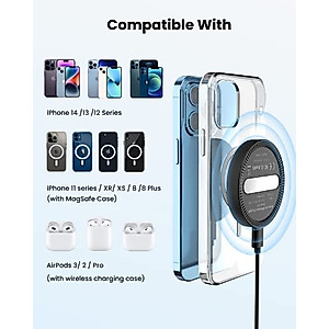 Magnetic Wireless Charger for iPhone - MGG Mag-Safe Charger for iPhone 14/14 pro/14 plus/14 pro max/13 pro max/12 pro max, Magnet Charger Pad for AirPods 3/2/Pro with Kickstand, Mag Charger, Black