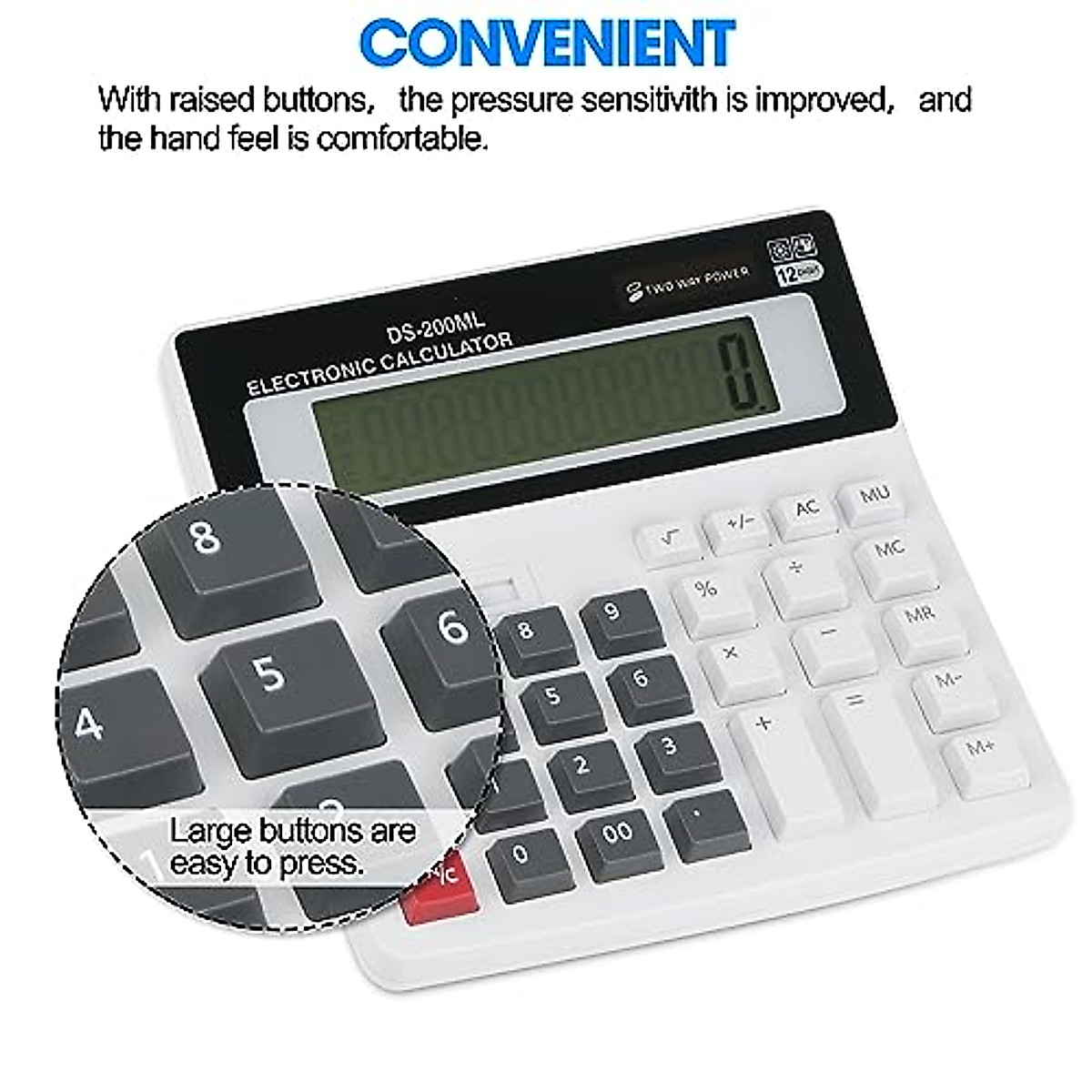 Calculator, BviFioX Desk Calculator, 12 Digit Large LCD Display, Solar and Battery Office Calculator, Large Keys, Standard Function for Daily Use in Home and Office (CT-200ML)