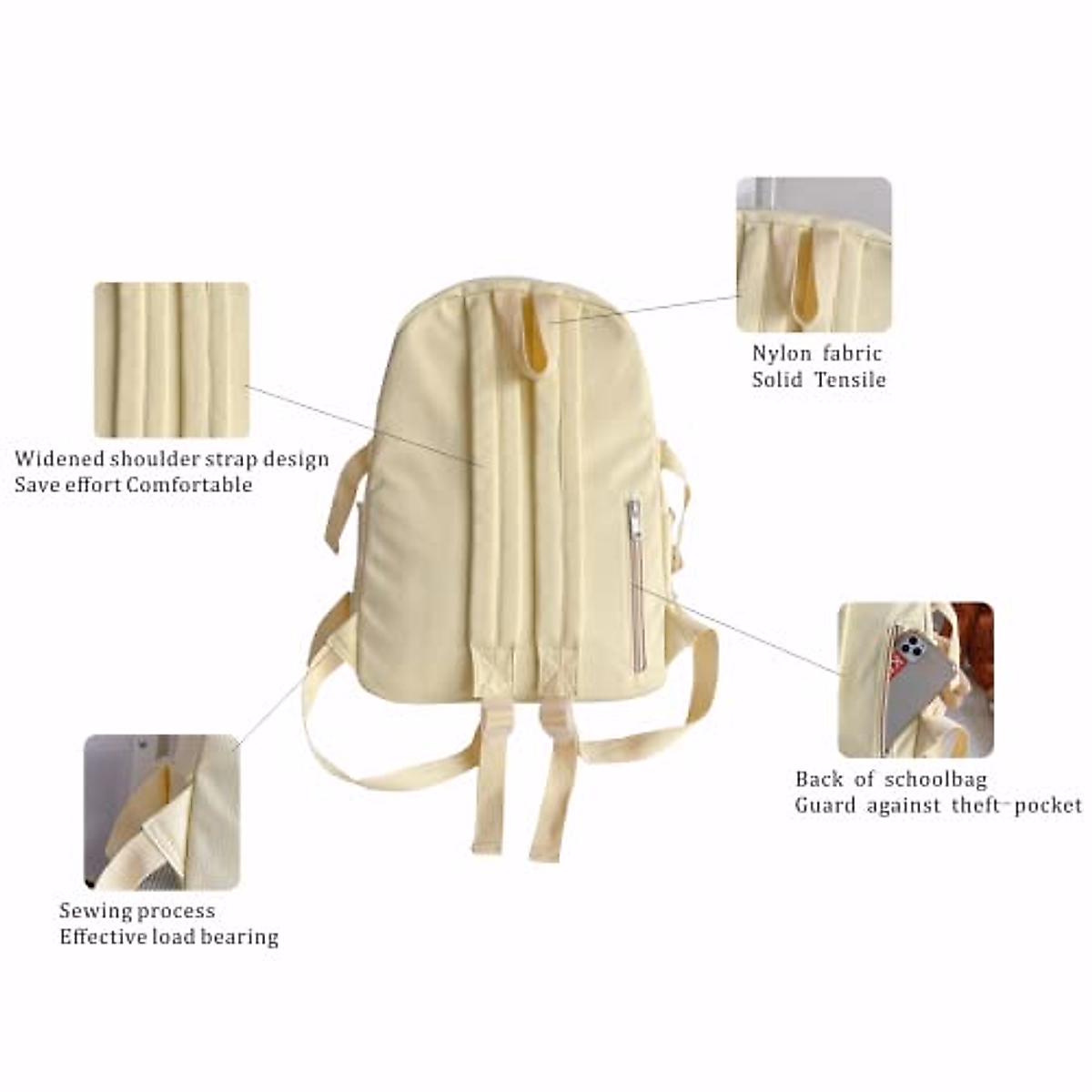 HANXIUCAO Kawaii Backpack For Girls Teens Fashion Daypack Laptop School Bag With Cute Pendant (white) One_Size