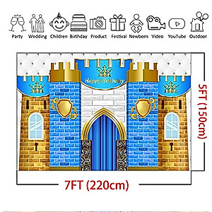 Mocsicka Royal Prince Birthday Backdrop Medieval Castle Happy Birthday Party Decorations Banner 7x5ft Boy's Birthday Photography Background