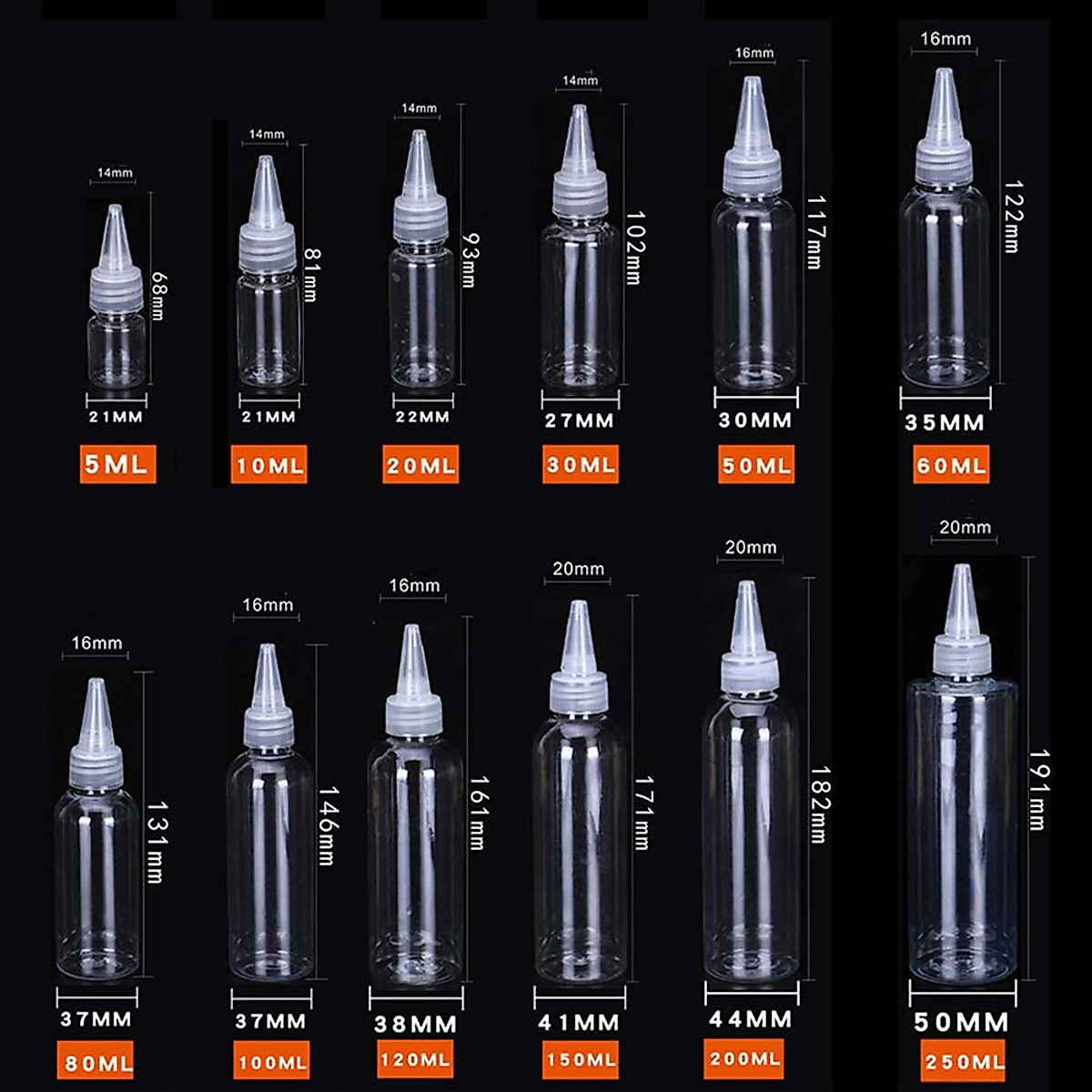 5PCS Empty Dropper Bottles Squeeze Bottles, Sharp-mouth Container with Twist Top Cap Clear Refillable Bottles, for Oil Paint Liquid Glue(100ml)