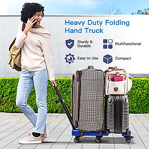 Homaisson Folding Hand Truck, Heavy Duty Dolly Cart for Moving, 550 LBS Hand Truck with 6 Wheels & 2 Rope for Luggage, Moving, Shopping, Office Use (Blue)