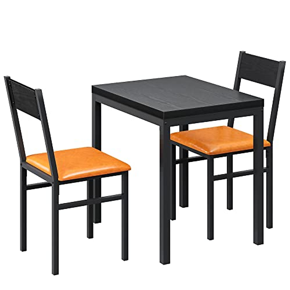 HOMOOI 3 Piece Dining Room Table Set for 2, Small Rectangular Kitchen Table with 2 Cushioned Chairs, Espresso and Brown
