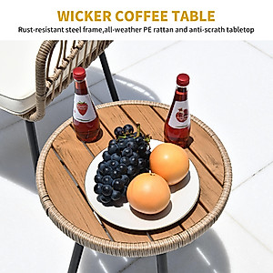 DWVO All-Weather Wicker Patio Furniture Bistro Set, 3-Piece Outdoor Patio Conversation Set with Table and Seat Cushions for Patio, Balcony, Backyard, Porch and Terrace