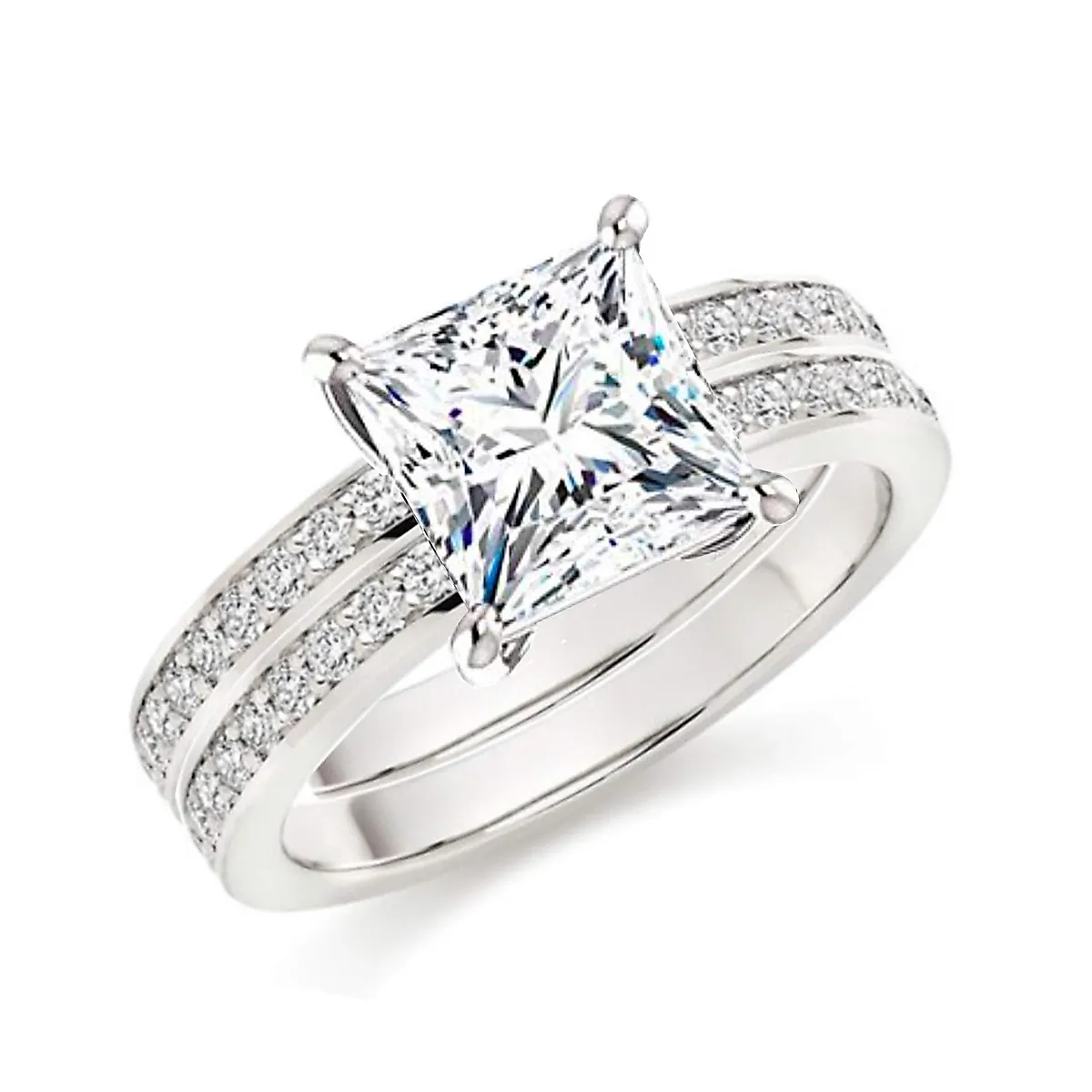 Diamonbella 101 Facets Glamorous Princess Cut Simulated Diamond Band Set 925 Silver 1 2 Carats (7, 2.25)