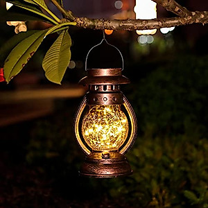 2 Pack Vintage Lantern,Halloween Outdoor Lanterns 2 Modes Option Solar Powered & Battery Operated Cracked Glass Ball Design Waterproof for Table, Garden, Patio,Weddings, Holidays(Warm White)