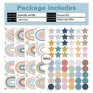 76 PCS Small Boho Rainbow Star Dots Athestic Wall Sticker for Boys Girls Nursery Room Bedroom playroom Study Room Living Room Dance Room