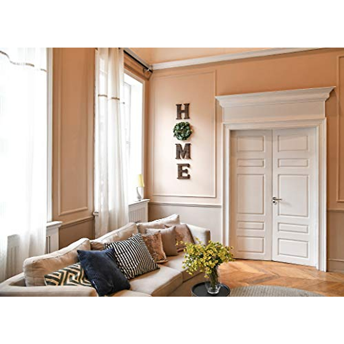 Mkono Farmhouse Wall Home Sign with Artificial Eucalyptus for O Rustic Wooden Home Hanging Letters Decorative Wall Art Wood Signs Decor for Living Room Kitchen Entryway Housewarming Gift, Brown