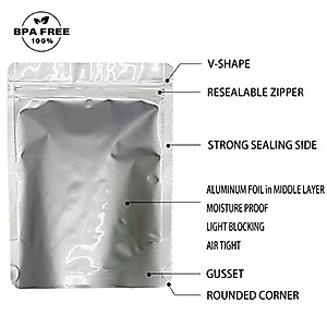 60 Mylar Bags for Food Storage with Oxygen Absorbers 300cc, Thick 5 mil, 7"x10" Quart Stand-Up Zipper Pouches, Heat Sealable Mylar Bags for Long Term Food Storage (60)