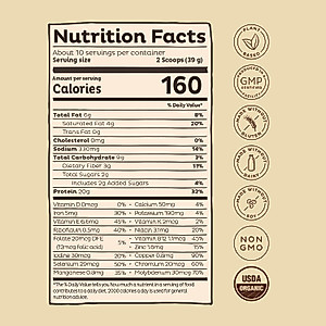 KOS Vegan Protein Powder, Chocolate USDA Organic - Low Carb Pea Protein Blend, Plant Based Superfood with Vitamins & Minerals - Keto, Soy, Gluten Free - Meal Replacement for Women & Men - 10 Servings