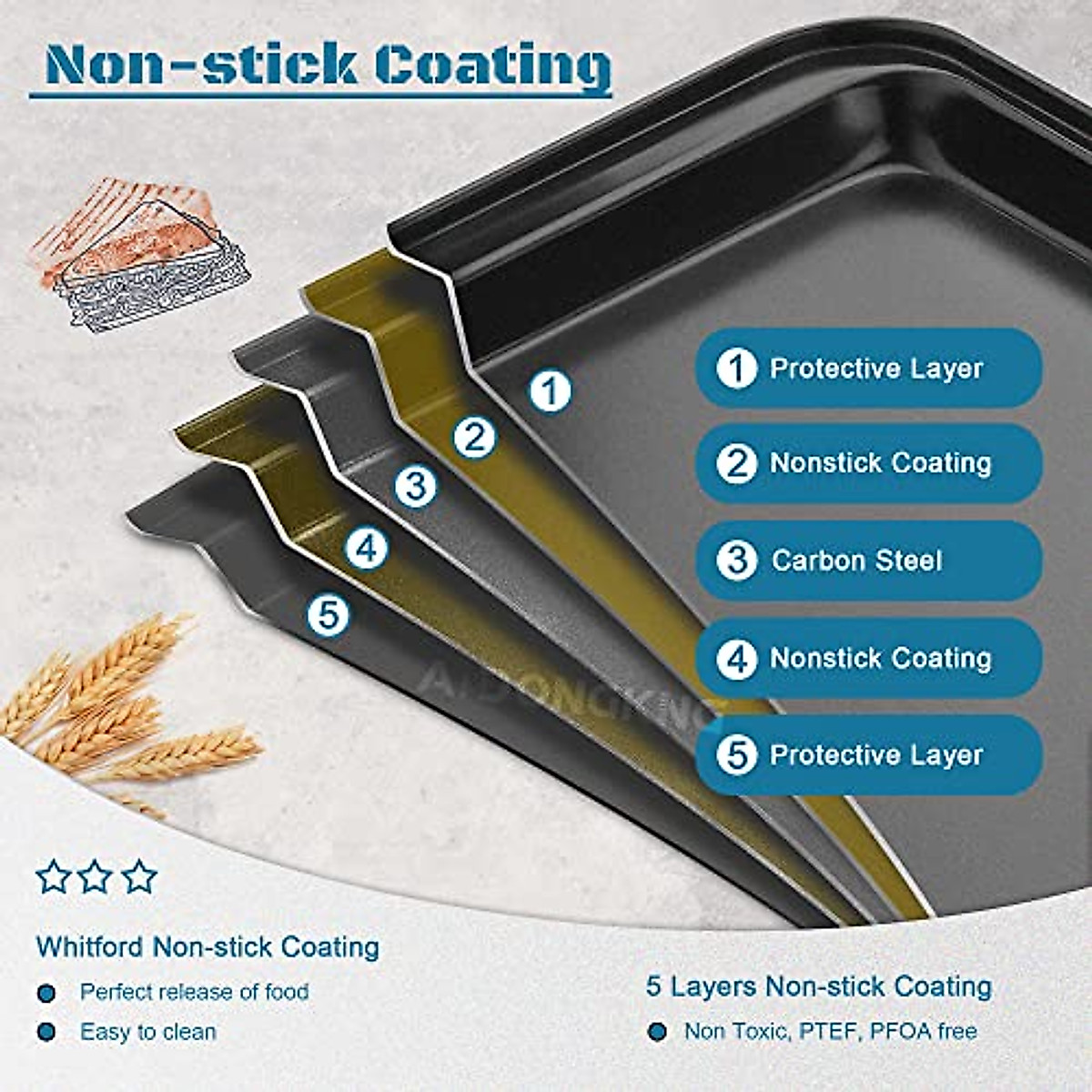 Small Cookie Sheets, Baking Pans, Nonstick Carbon Steel Baking Sheets, 2-Pack, 9.5 X 7.1 Inches (Inner 7.5 X 6)