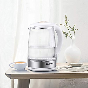 Topwit Electric Kettle Glass Electric Tea Kettle, 2L BPA-Free Hot Water kettle, Stainless Steel Inner Lid and Bottom Water Warmer, Fast Heating with Auto Shut-Off and Boil Dry Protection, White