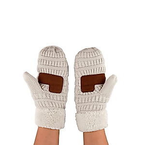 C.C Unisex Winter Warm Inner Fuzzy Lined Anti-Slip Cuff Mittens, Ivory
