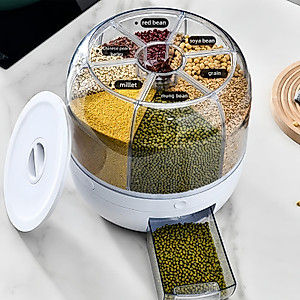 ECLIPSBACI Grain Storage Container Dispenser, rice dispenser rotating, 360° rotating food dispenser One-Click Output rice Storage Round Grain Dispenser Kitchen for Small Grains, Beans, Rice (B)