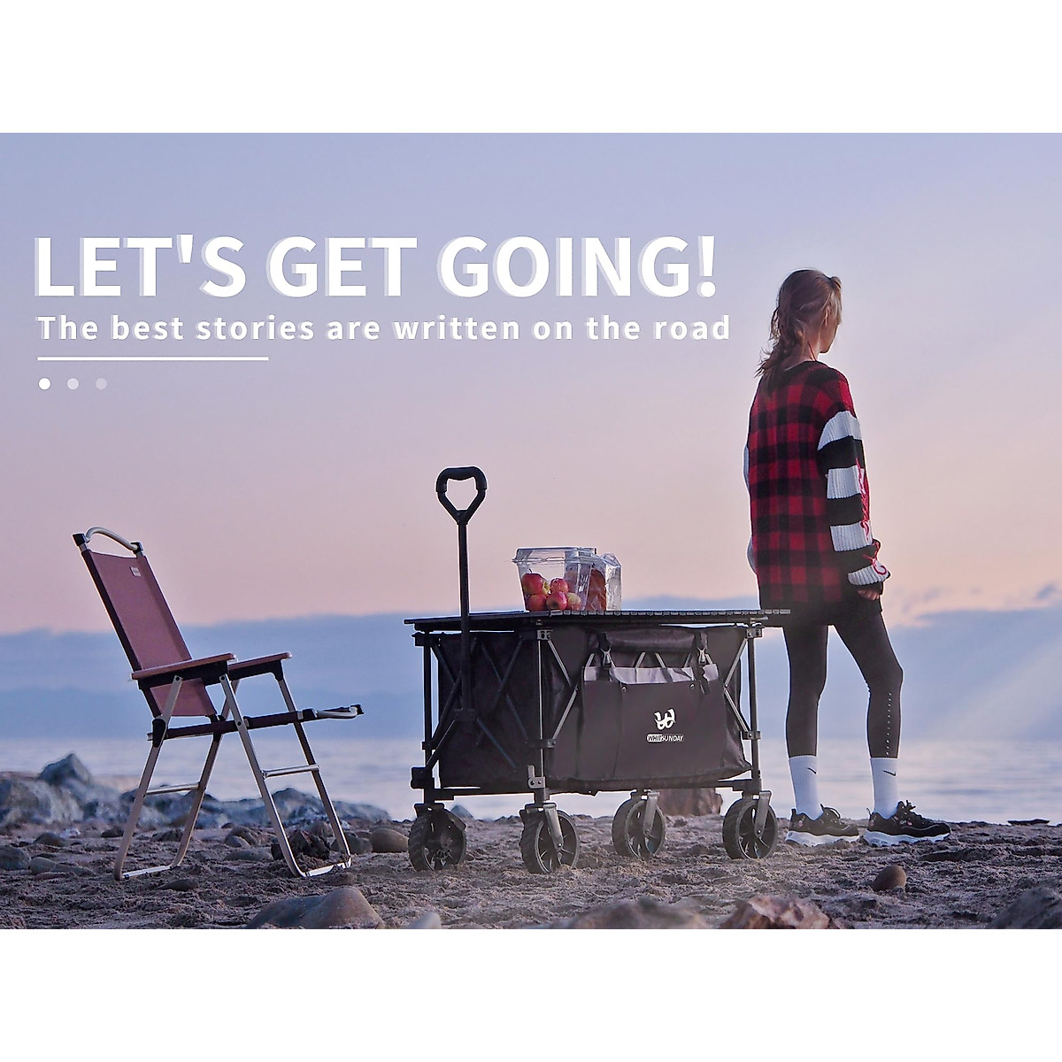 Whitsunday Folding Collapsible Utility Camping Park Wagon Cart with Aluminum Table Plate (Grey)