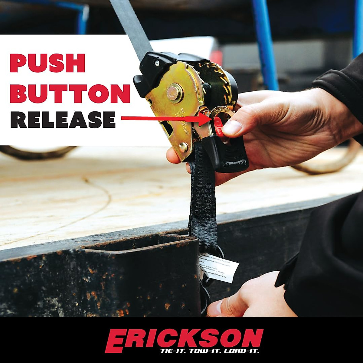 Erickson 34413 Pro Series Black 1" x 6' Retractable Ratcheting Tie-Down Strap, 1500 lb Load Capacity, (Pack of 2)