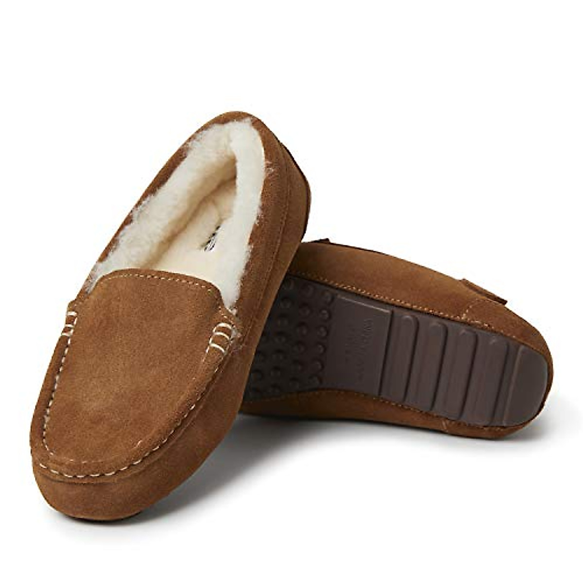 EZ Feet Women's Indoor Outdoor Shearling Breathable Slip-On Suede Moccasins Slippers Size 7 Chestnut