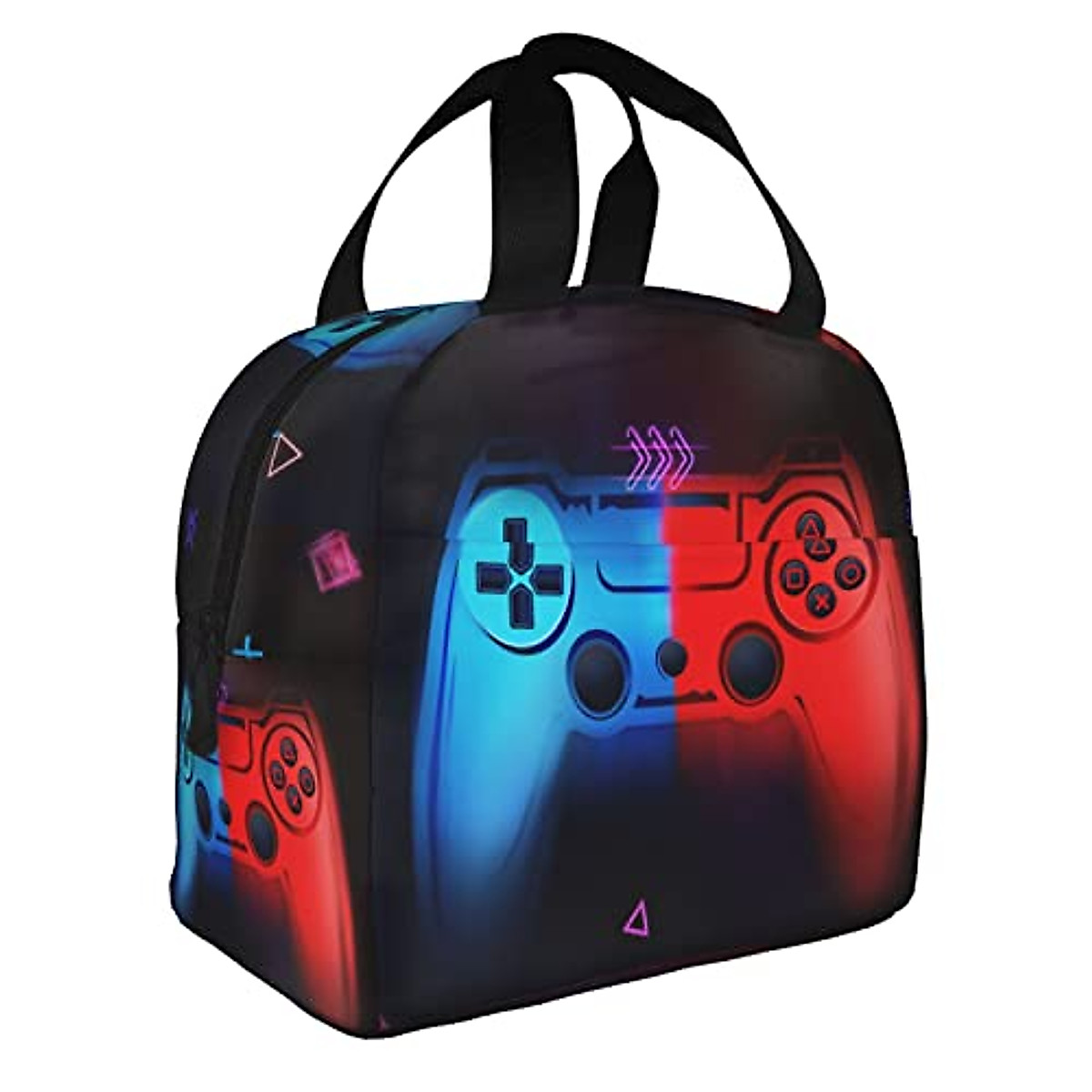 Hellokugou Game Lunch Bag For Kids Gaming, Red & Blue Fluorescent Gamepad Glow Luminous Lunch Box Portable Reusable Handbag Box Travel Beach Picnic