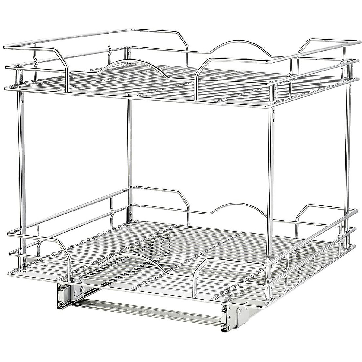 OCG 2 Tier Slide Out Cabinet Organizer 11" W x 21" D, Heavy Duty Pull Out Cabinet Shelves, Sliding Drawer for Cabinet , Chrome Plated