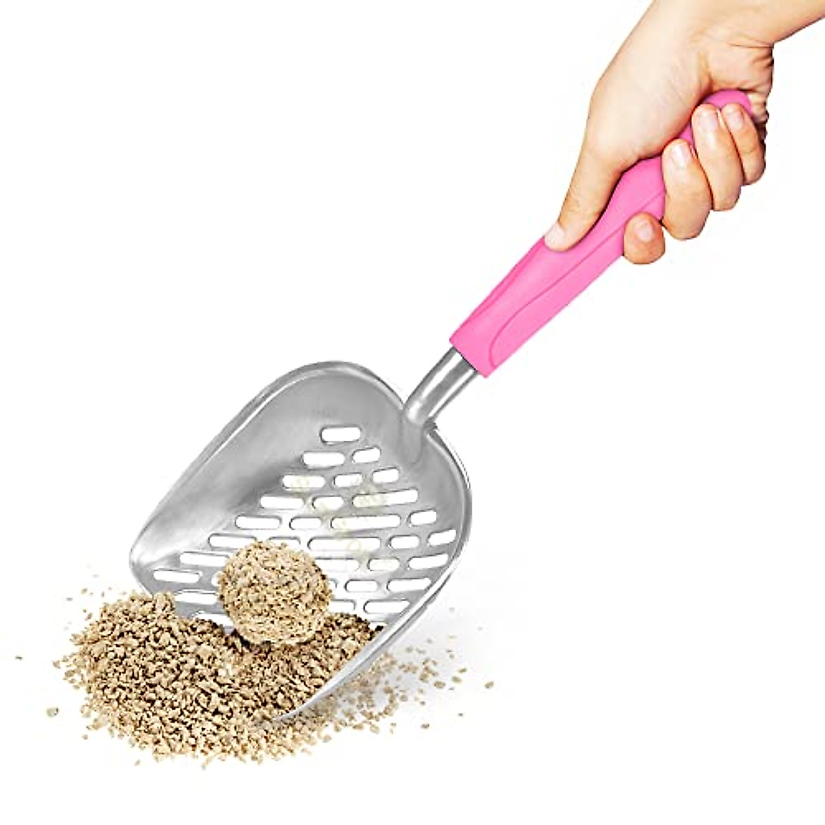 SunGrow Large Cat Litter Scoop, Life Transforming Cat Scooper, Reduces Hand Fatigue, Saves Clear Litter, Makes Scooping Faster and Easier (Pink, Large)