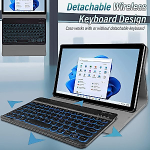 Wineecy Backlit Keyboard Case for Microsoft Surface Go 4 2023 /Go 3 2021 /Go 2 2020 /Surface Go 2018 Tablet,7 Colors Backlight Magnetic Detachable Wireless Keyboard with Premium PU Cover Case