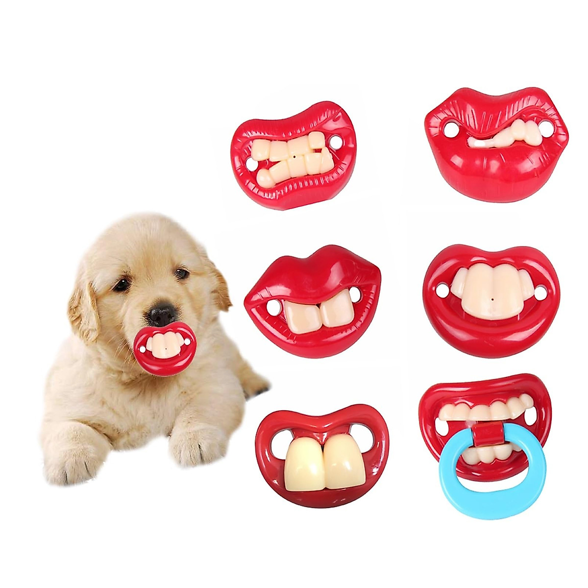 UgKsbdVjk 3pcs Funny Dog ​​pacifier Silicone Buck Teeth Pacifier for Puppy Red Lips Cat Dog Snout Puppy Dental Health Pet Supplies(H-6PCS)
