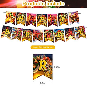 Bowser Birthday Party Decorations ,Mario Bowser Birthday Party Favor with Banner, Ballons,Cake Topper, Cupcake Toppers for Boys Girls Fans King Koopa Party Supplies