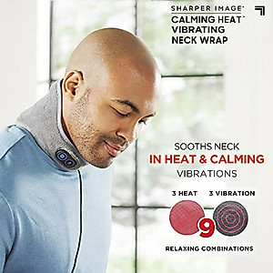 Calming Heat Neck Wrap by Sharper Image Personal Electric Neck Heating Pad with Vibrations, 3 Heat & 3 Vibration Settings- 9 Relaxing Combinations