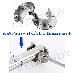 FYTRONDY Stainless steel Wardrobe Closet Rod Bracket, U-Shaped Open type Socket bracket, Shower Curtain Rod Pole End Supports Sockets Flange (1-1/4 INCH, 4 PACK)