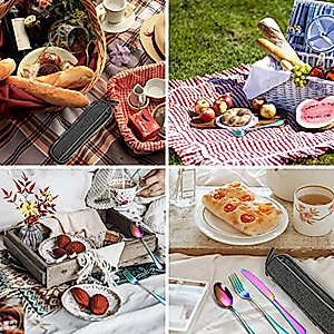 Travel Reusable Utensils Silverware with Case,Camping Cutlery set,Chopsticks and Straw for Camping, Portable Flatware Cutlery Set with Case, Stainless steel Travel Utensil set 8 Piece AF(Rainbow)