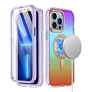 Rancase for iPhone 13 Pro Max Case Compatible with MagSafe,Built with Screen Protector Full Body Shockproof Stronger Magnetic Attraction Women Girls Cover for Apple iPhone 13 Pro Max,Purple