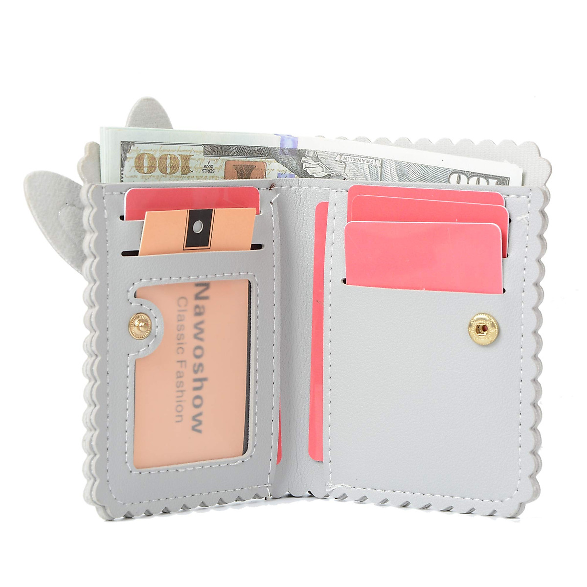 Nawoshow Women Wallet Rabbit Ear Bifold Wallet Card Holder Organizer Small Purse (Grey)