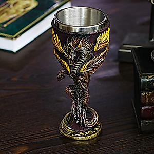 alikiki Medieval Flame Dragon Wine Goblet - Fantasy dungeons and dragons Wine Chalice - 7oz Stainless Steel Cup Drinking Vessel -Ideal Novelty Gothic Father Day Gift Party Idea