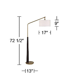 Possini Euro Design Pilar Mid Century Modern Arc Floor Lamp 72 1/2" Tall Espresso Warm Gold Metal White Linen Drum Shade Decor for Living Room Reading House Bedroom Home Office House